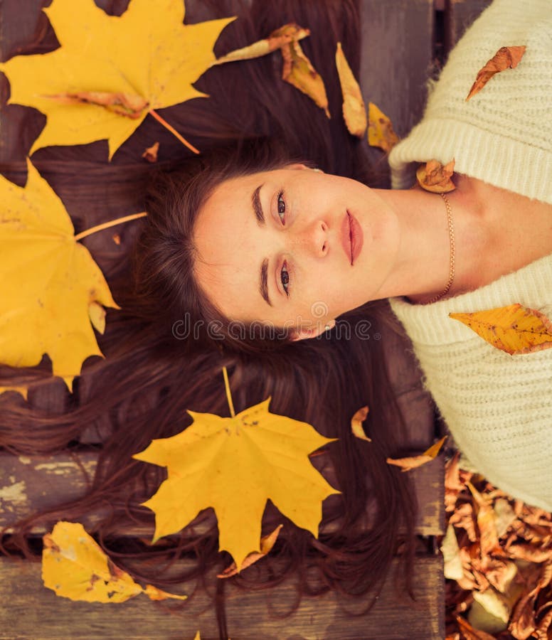 Portrait with Fall Season Maple Leafs Stock Image - Image of lovely ...