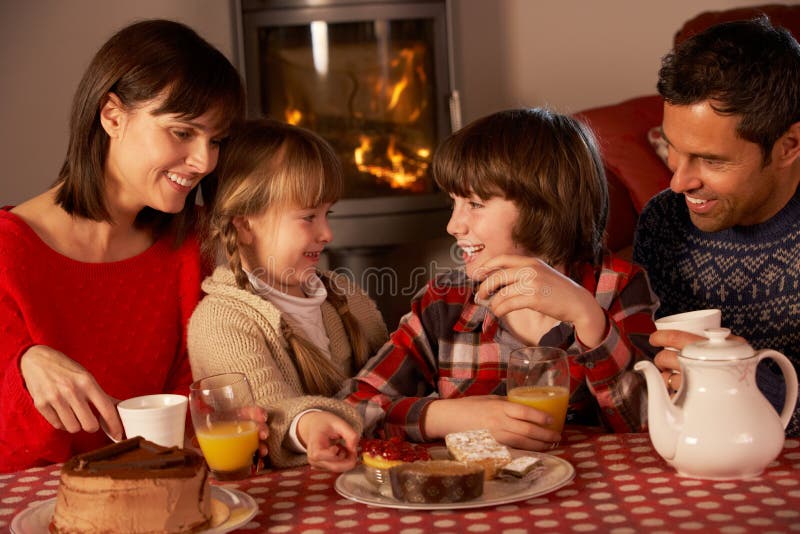 Portrait of Family Enjoying Tea and Cake Stock Image - Image of aged ...