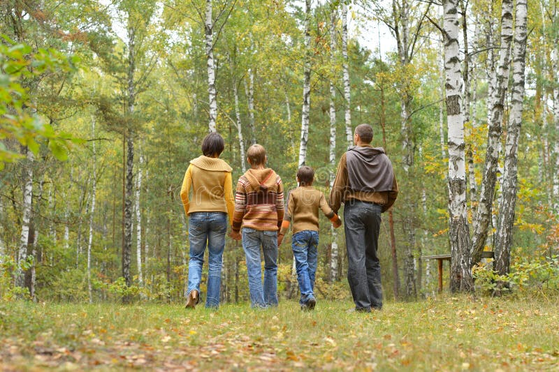 Portrait of Family of Four Having Fun in Autumn Forest Stock Image ...