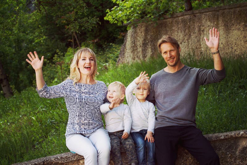 Portrait of Family Group in Park Stock Image - Image of group ...