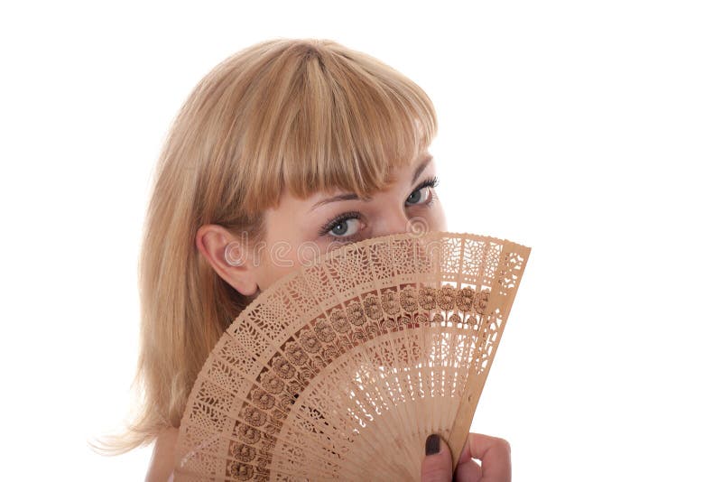 Portrait with a fan stock photo. Image of isolated, hair - 33794342