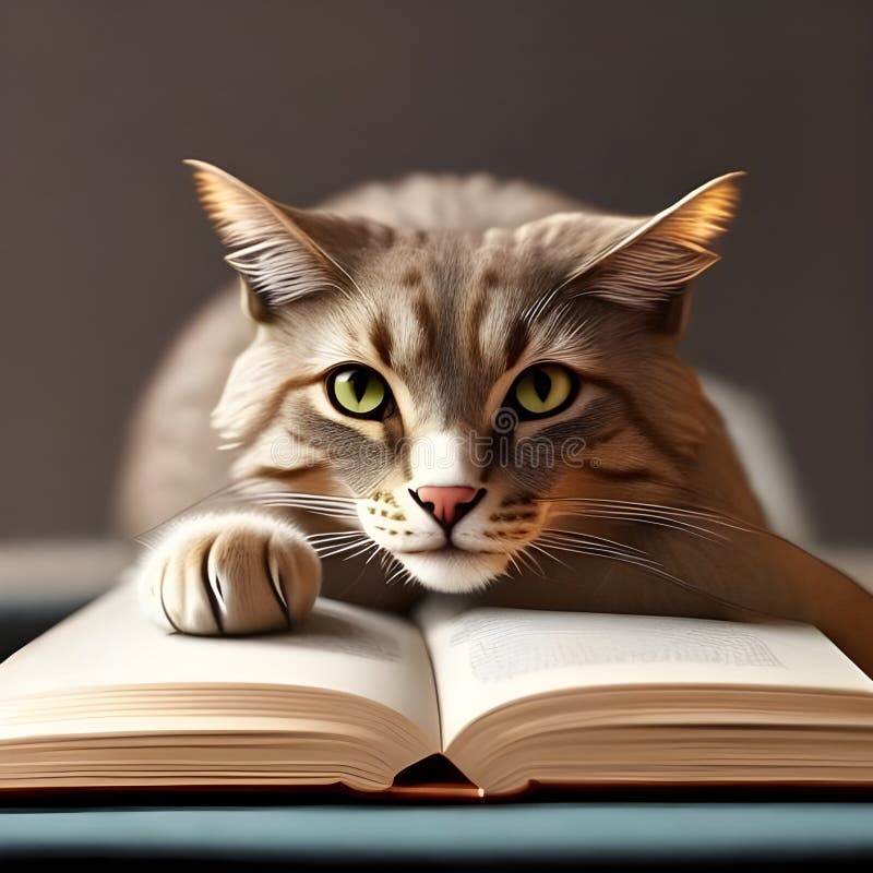 Portrait of a Fantasy Cat with Book Stock Illustration - Illustration ...