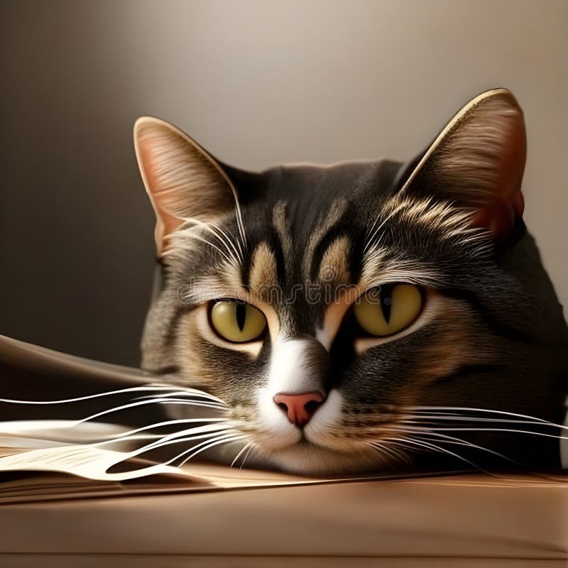 Portrait of a Fantasy Cat with Book Stock Illustration - Illustration ...