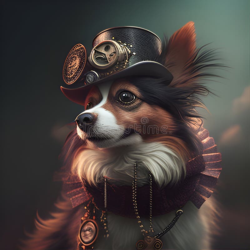 Portrait of a Fantasy Dog in Steampunk Style Stock Illustration ...