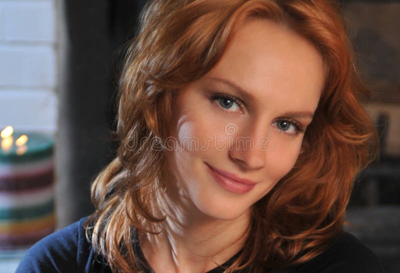 Portrait Fashion Model Posing in Front Fireplace Stock Photo - Image of ...