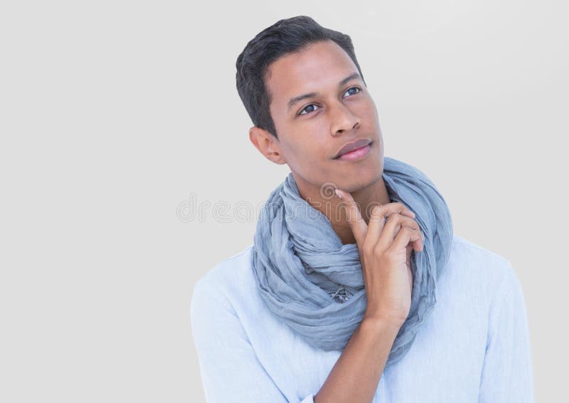 Portrait of Man Thinking with Grey Background Stock Image - Image of ...