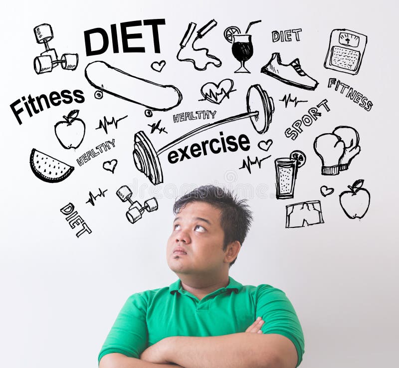 Fat Man Thinking and Looking Up To Copyspace Stock Photo - Image of ...