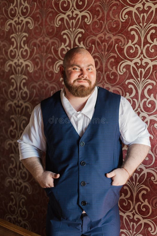 Portrait of a Fat Man with Suspenders on His Pants. Stock Image - Image ...