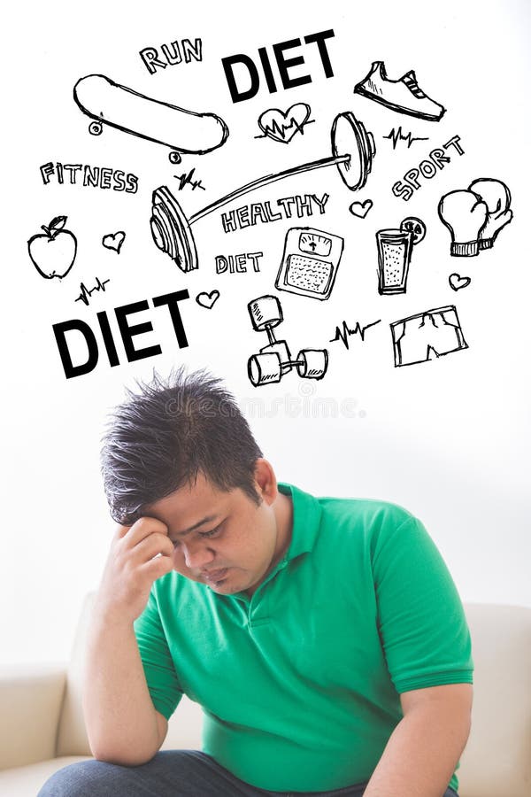 Obese Man Thinking about His Weight Problem Stock Photo - Image of ...