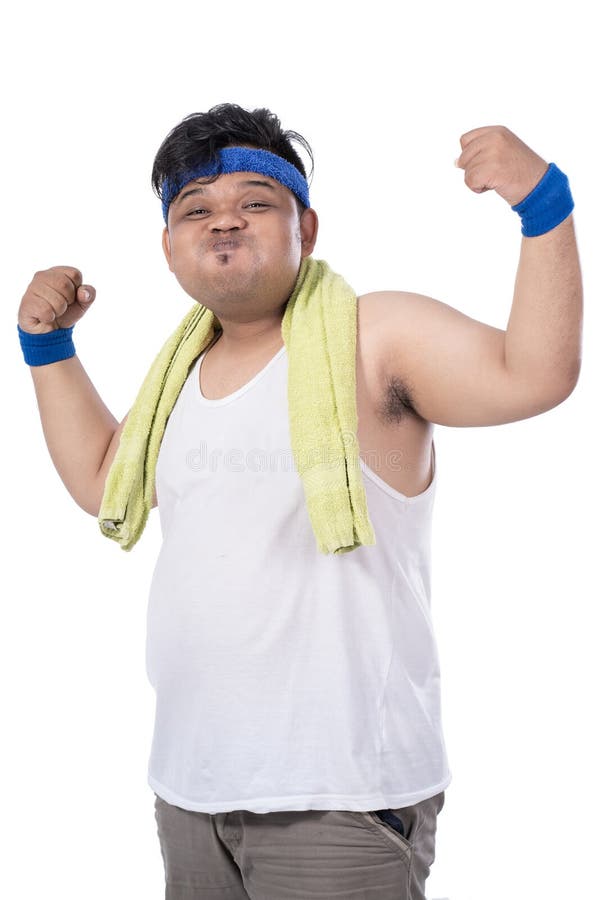 Portrait of Fat Young Man with Bodybuilder Pose Stock Photo - Image of ...