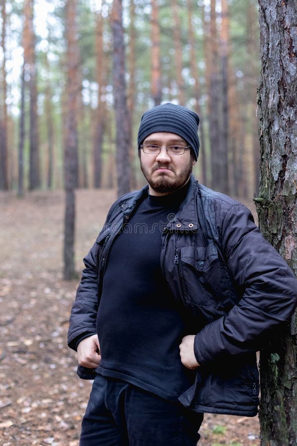 Portrait of a Fat Young Man in a Pine Forest Stock Image - Image of ...