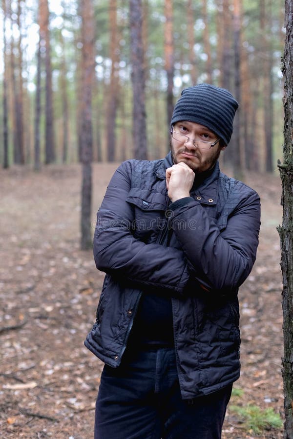 Portrait of a Fat Young Man in a Pine Forest Stock Image - Image of ...