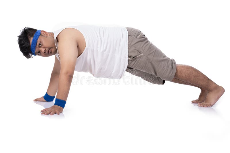 Portrait of Fat Young Man Try Harder Doing Push Up Stock Photo - Image ...