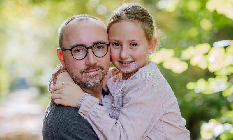 Portrait of Father and His Little Daughter in Forest. Stock Image ...