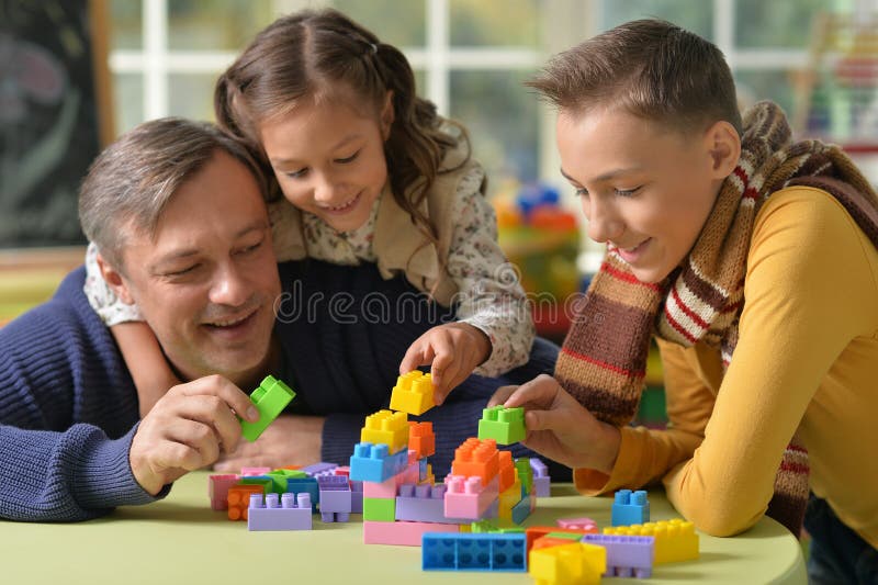 Portrait of Kids and Daughter Play with Construct Stock Image - Image ...