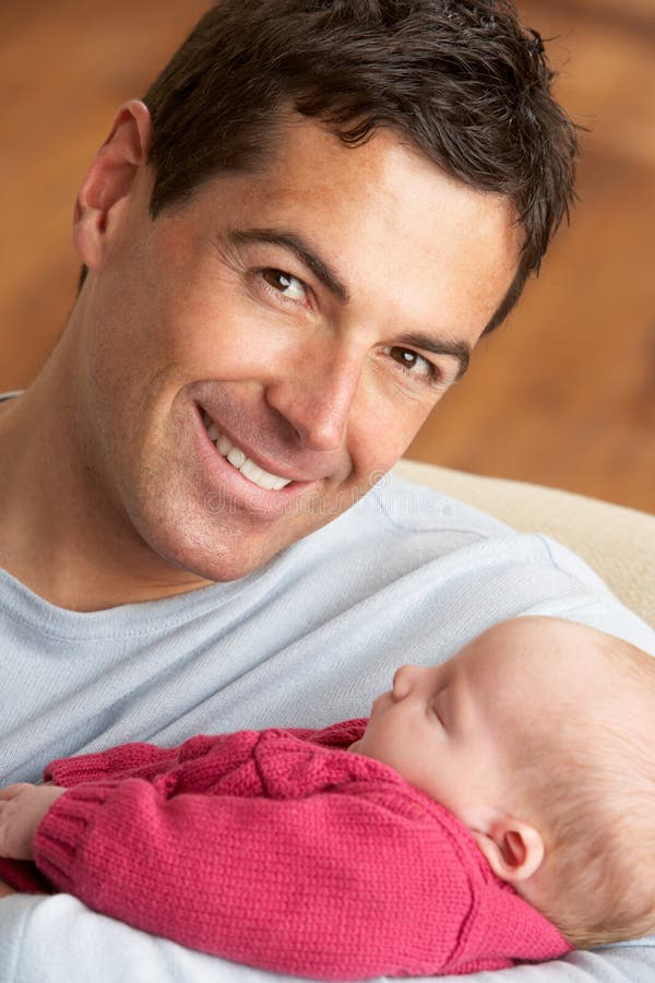 Portrait of Father with Newborn Baby at Home Stock Image - Image of ...
