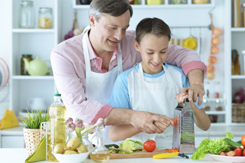 Father and Son Cooking Breakfast in the Kitchen Stock Image - Image of ...