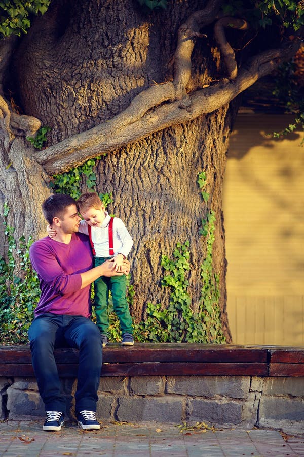 Portrait of Father and Son in Front of Old Tree Stock Photo - Image of ...
