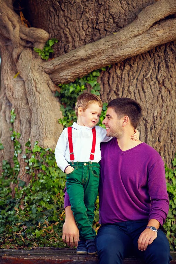 Portrait of Father and Son in Front of Old Tree Stock Image - Image of ...