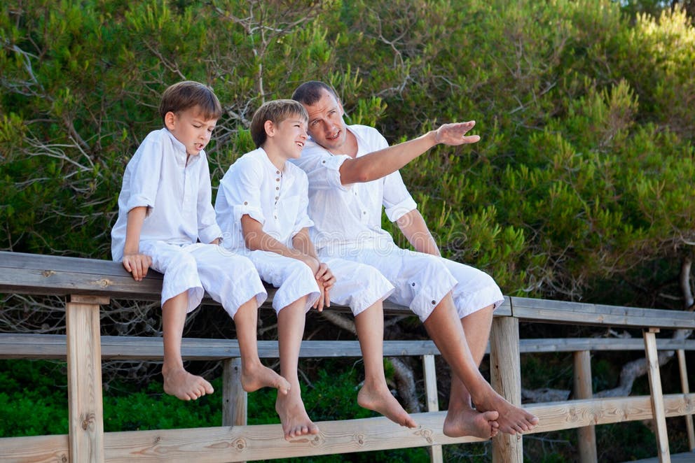 Portrait of Father and Three Sons Stock Image - Image of little, look ...