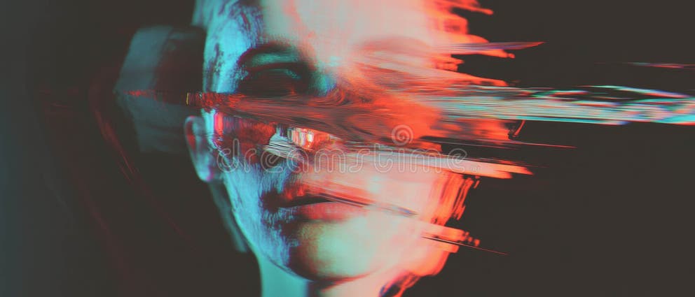 Distorted Human Face with Glitch Effect Showcasing Digital Error ...