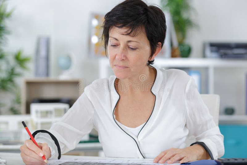 Portrait Female Architect Working in Office on Project Stock Image ...