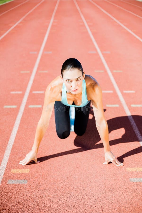 Portrait of Female Athlete Ready To Run Stock Image - Image of runner ...