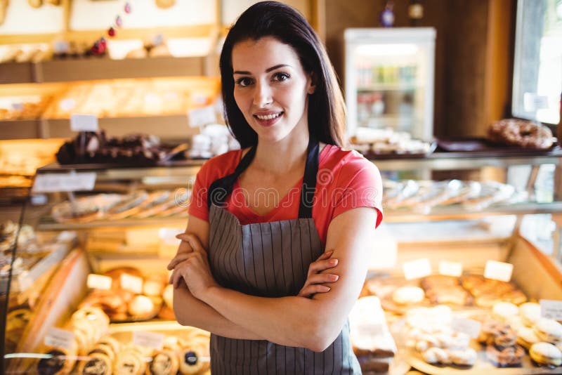 Portrait of Female Baker Smiling Stock Photo - Image of crossed ...