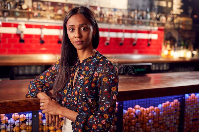 Portrait of Female Bar Owner Standing by Counter Stock Photo - Image of ...