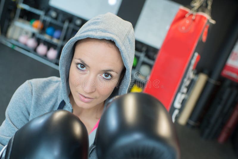 Portrait Female Boxer Posing Stock Photo - Image of people, boxing ...
