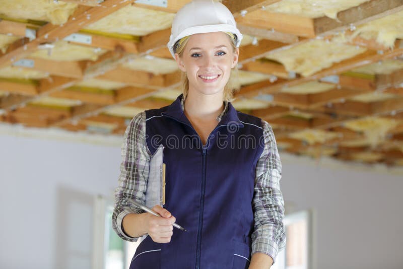 Portrait Female Builder during Apartment Repair Concept Stock Photo ...