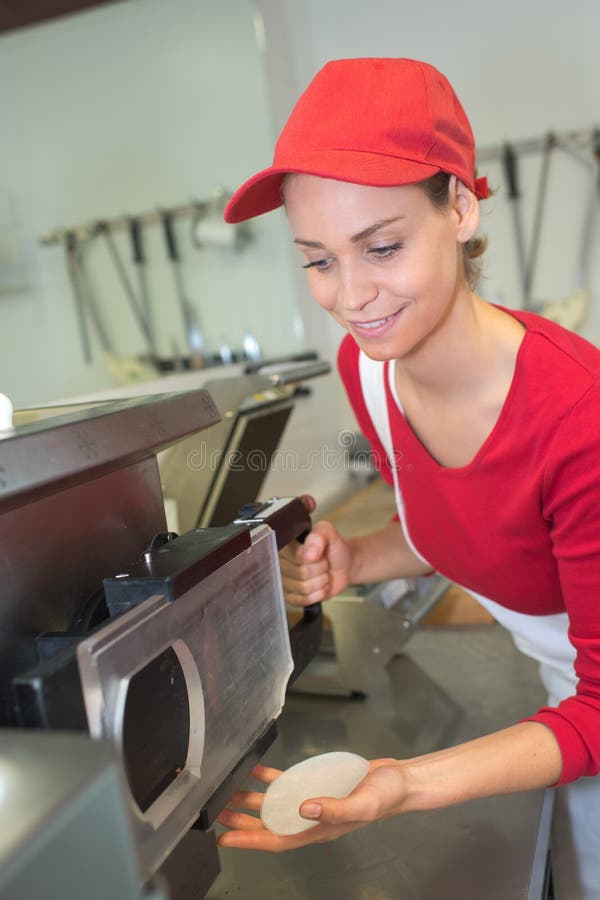 Portrait Female Butcher Processing Meat Stock Image - Image of steak ...