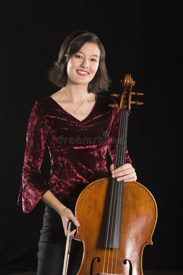 Portrait of Female Cellist Standing with Cello Stock Image - Image of ...
