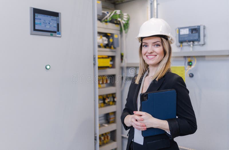 Portrait of Female Chief Engineer in Modern Industrial Factory Using ...