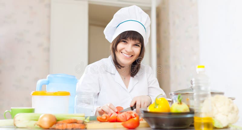 Portrait of Female Cook at Kitchen Stock Photo - Image of preparation ...