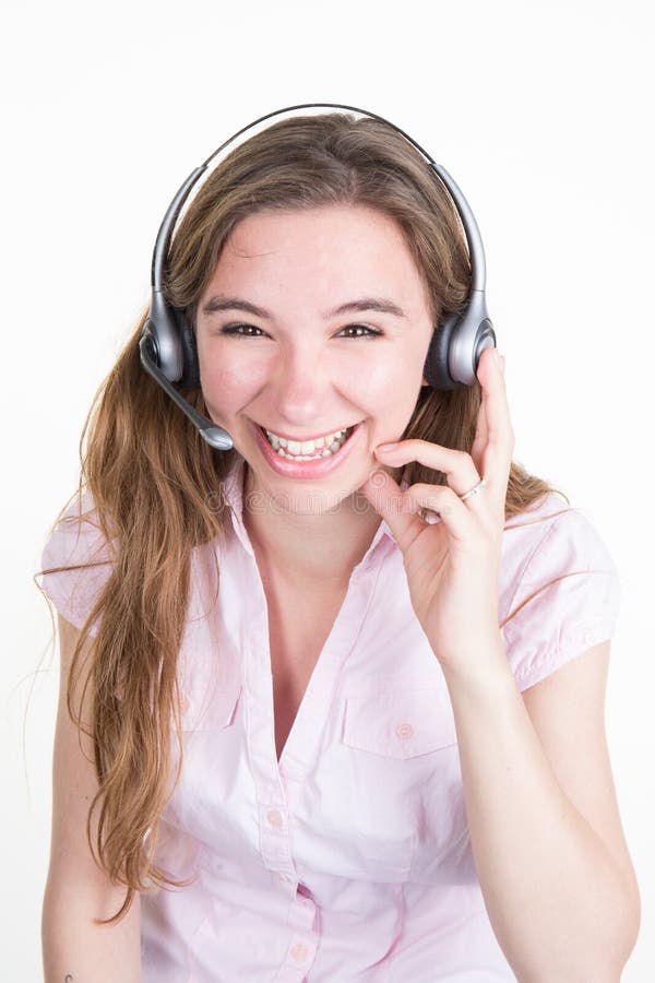 Portrait of Female Customer Service Representative with Headset Stock ...