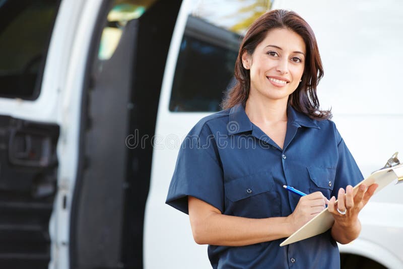 Portrait of Female Delivery Driver with Clipboard Stock Image - Image ...