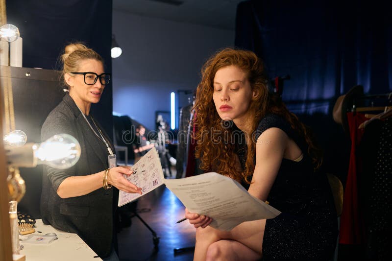 Actress Practicing Script Lines Backstage Stock Photo - Image of crew ...