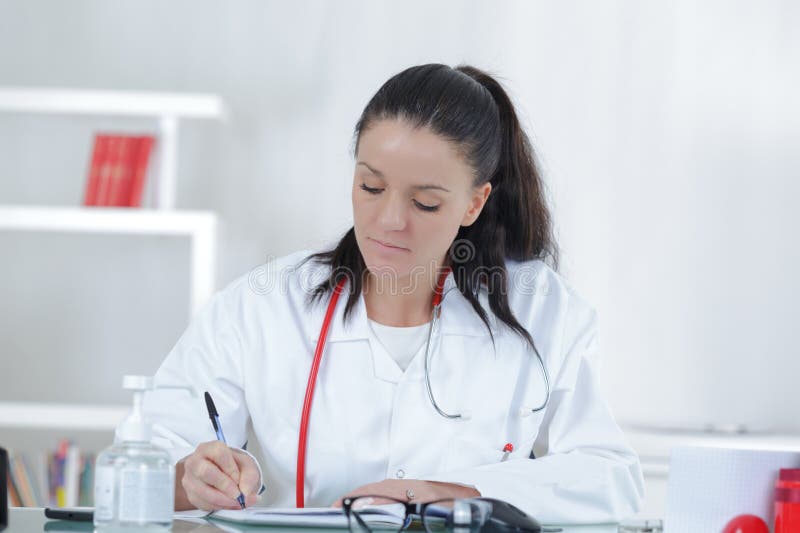 Portrait Female Doctor Working Stock Image - Image of happy, records ...