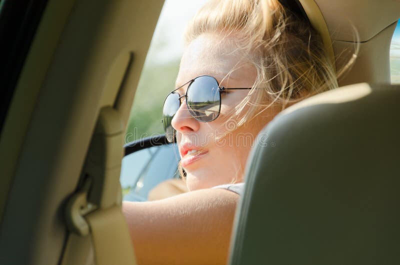 Portrait of Female Driver with Sunglasses Stock Photo - Image of ...