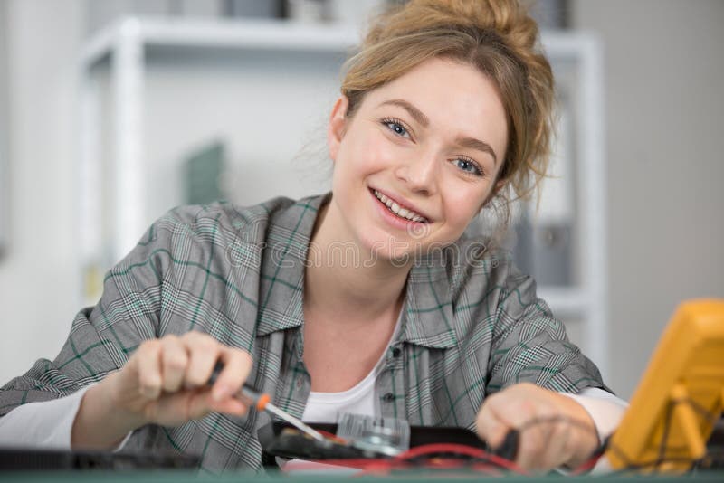 Portrait Female Electronics Engineer Stock Image - Image of electronics ...
