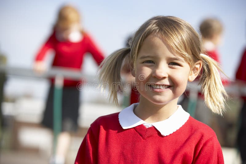 Portrait of Smiling Elementary School Girl with Her Backpack Stock ...