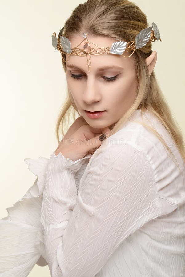 Portrait of Female Elf with Gold and Silver Crown Stock Image - Image ...