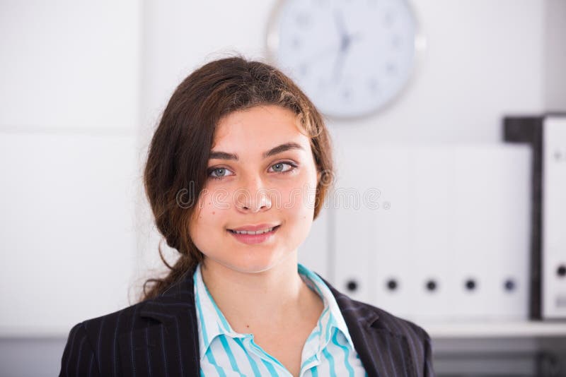 Portrait of Female Employee Which is Working Stock Image - Image of ...