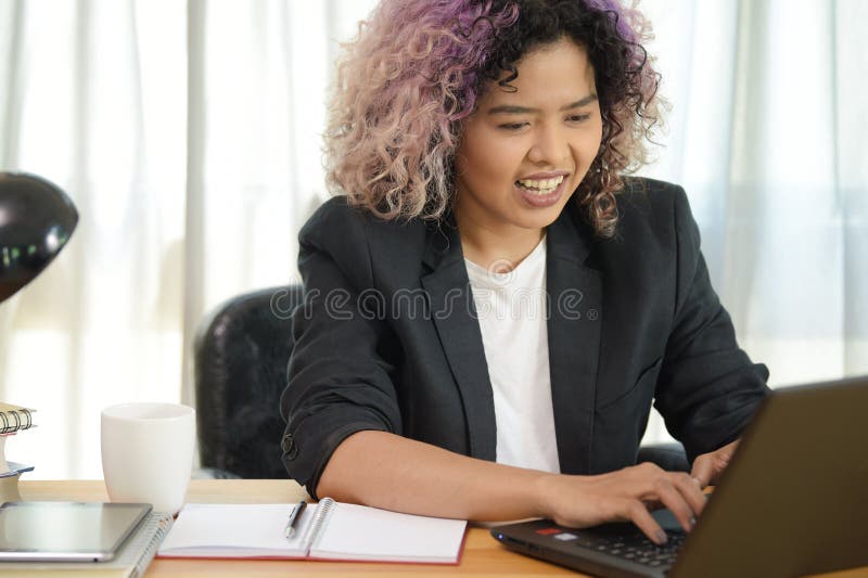 Portrait of Female Executive Sitting at Her Desk Stock Image - Image of ...