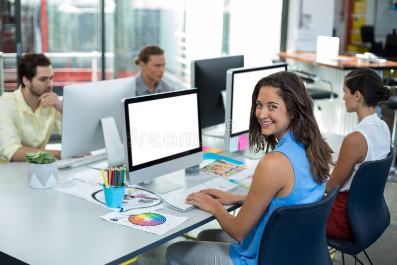Portrait of Female Graphic Designer Working on Personal Computer Stock ...