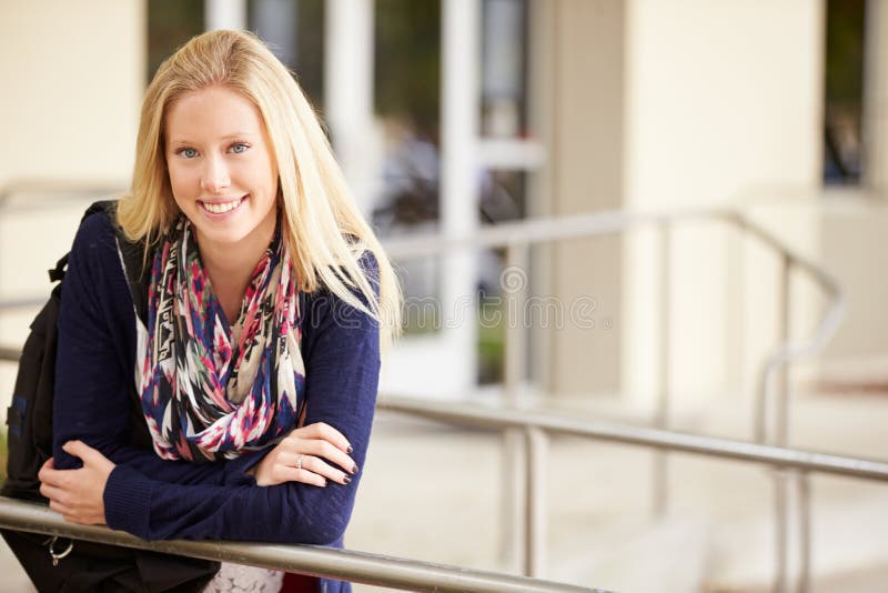 Portrait of Female High School Student Outdoors Stock Image - Image of ...