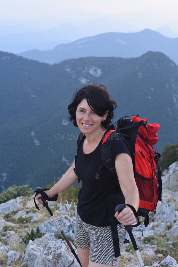 Portrait of a Female Hiker Who Has Reached the Top Stock Image - Image ...