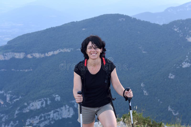 Portrait of a Female Hiker Who Has Reached the Top Stock Photo - Image ...