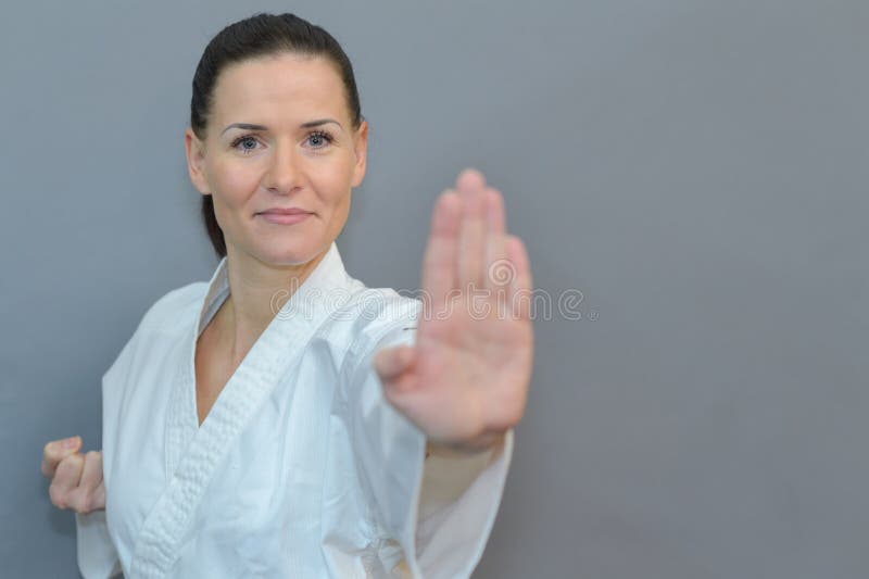 Portrait Female Karateka Posing Stock Image - Image of crossed ...